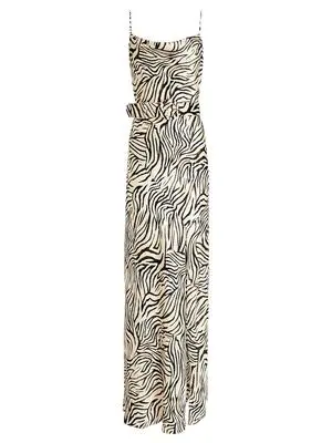NICHOLAS Zebra Print Silk Satin Gown - Cream