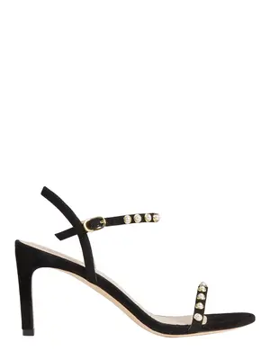 STUART WEITZMAN Kassidy Faux Pearl-embellished Suede Sandals - Black