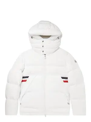 Moncler Fleole Logo-print Striped Quilted Hooded Down Jacket - Neutrals