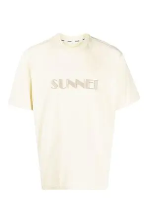 Sunnei Embroidered-logo Cotton T-shirt - Neutrals