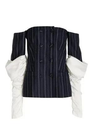 Hellessy Pelicano Pinstriped Off-the-shoulder Jacket - Stripe