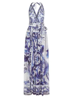 Dolce & Gabbana Long Sleeveless Majolica Dress - Multicolor