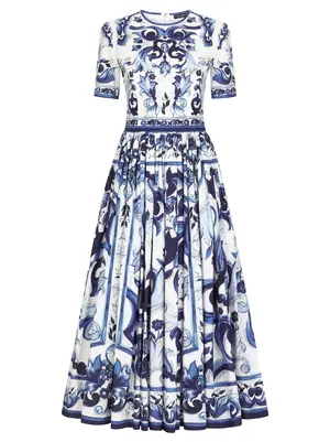 DOLCE & GABBANA Dolce & Gabbana Majolica-Print Poplin Maxi Dress