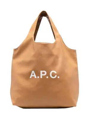 A.p.c. Logo-print Leather Tote - Brown