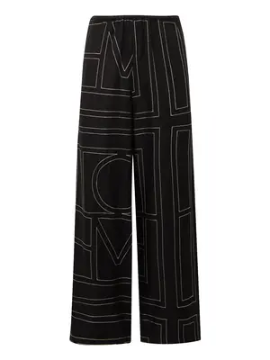 TOTÊME TOTEME Embroidered Silk-twill Wide-leg Pants