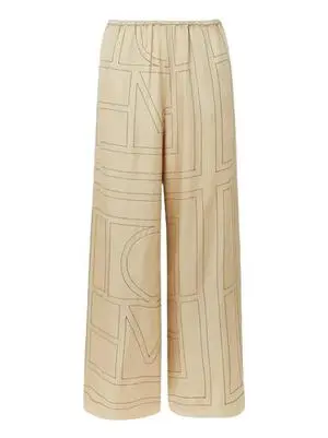 TOTÊME TOTEME Embroidered Silk-twill Wide-leg Pants