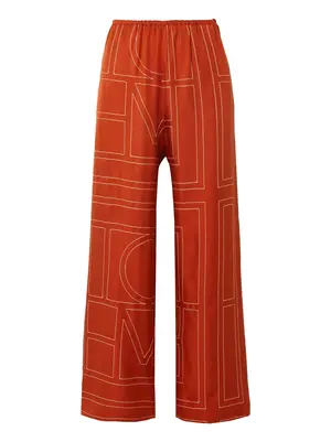 TOTEME TOTEME Embroidered Silk-twill Wide-leg Pants Orange