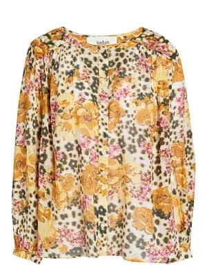 Ba&sh Gathered Floral-print Cotton-voile Shirt - Mustard