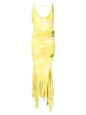Attico Tie-dye Ruched Midi Dress - Yellow