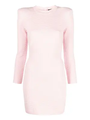 Balmain Balmain Monogram Knitted Mini Dress Pink