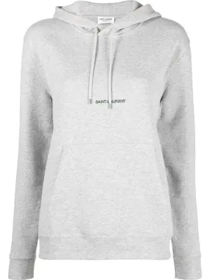 Saint Laurent Embroidered Logo Long-sleeve Hoodie - Grey