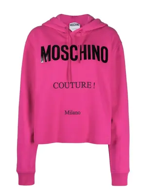 Moschino Print Cropped Hoodie - Pink