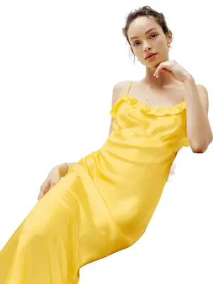 REFORMATION Aribella Silk Dress Lemon Lily