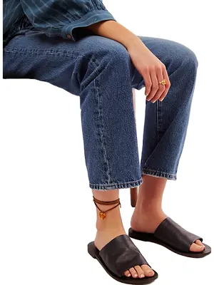 Free People Verona Leather Slide Sandals - Black