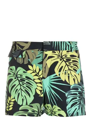 AMIR SLAMA Leaf-print Swim Shorts - Green