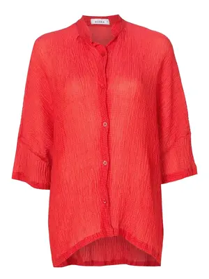 AMIR SLAMA Crinkled-finish Silk Shirt - Red