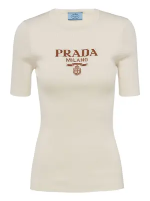 Prada Logo-intarsia Silk Jumper - Neutrals