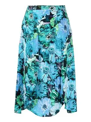 Stella McCartney Floral Silk Midi Skirt - Blue