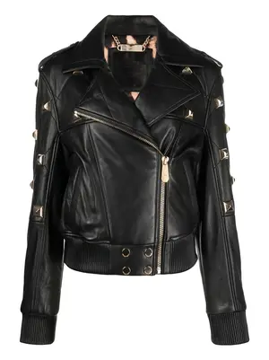 Philipp Plein Studded Leather Bomber Jacket - Black