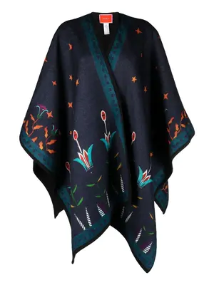 La DoubleJ Graphic-print Wool Poncho - Blue