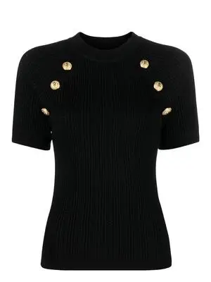 Balmain Button-detail Short-sleeve Top - Black