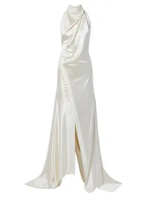 DANIELLE FRANKEL Sasha Draped Silk-charmeuse Halterneck Gown - Neutrals