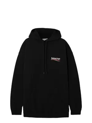 Balenciaga Embroidered Printed Cotton-jersey Hoodie - Black