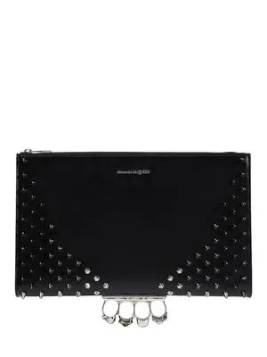 Alexander McQueen Four-ring Embellished Leather Clutch - Black