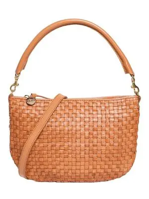 Clare V. Petit Moyen Messenger - Natural Woven Checker