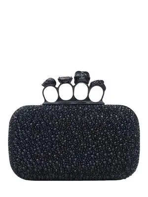 Alexander McQueen Skull Crystal Embellished Four-ring Box Clutch - Black/black
