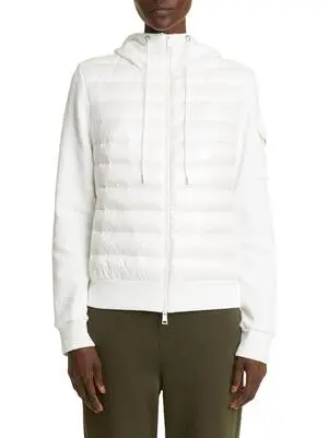 Moncler Hooded Mixed Media Puffer Jacket - White