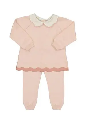 FELTMAN BROTHERS Scalloped Cotton Sweater & Pants Set - Blush