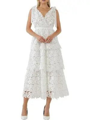 Endless Rose Floral Lace Tiered Dress - White