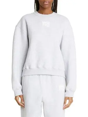 Alexander Wang Essential Cotton Blend Fleece Logo Sweatshirt - Light Heather Grey