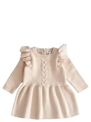 ASHMI & CO. Eva Ruffle Shoulder Knit Dress - Beige