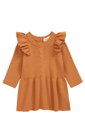 ASHMI & CO. Eva Ruffle Shoulder Knit Dress - Burnt Orange