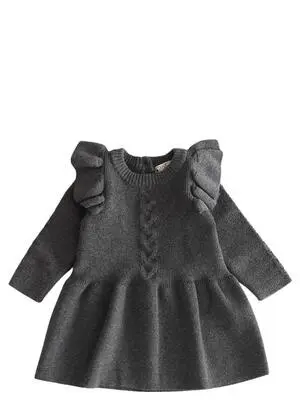 ASHMI & CO. Eva Ruffle Shoulder Knit Dress - Gray