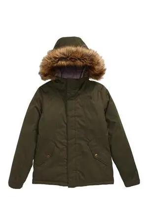 The North Face Waterproof Down Jacket With Faux Fur Trim - New Taupe Green