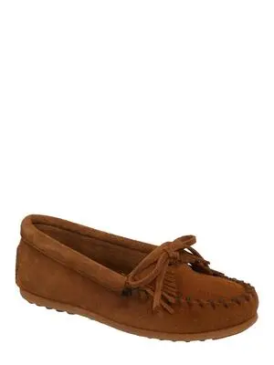 Minnetonka Kilty Suede Driving Shoe - Dusty Brown
