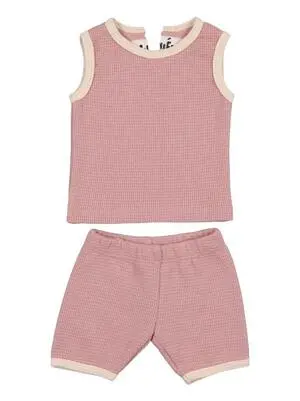 MANIÈRE Waffle Knit Cotton Tank And Shorts Set - Pink