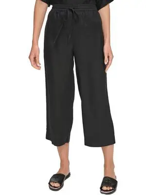 Dkny Drawstring Crop Linen Pants - Black