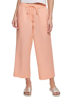 Dkny DKNY Drawstring Crop Linen Pants Flamingo