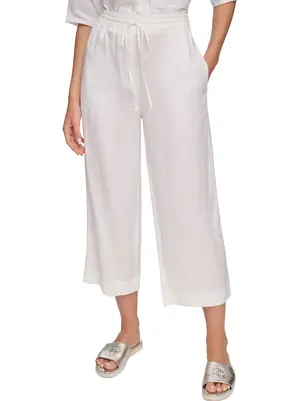 Dkny Drawstring Crop Linen Pants - White