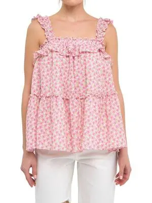FREE THE ROSES Floral Ruffle Tank - Pink