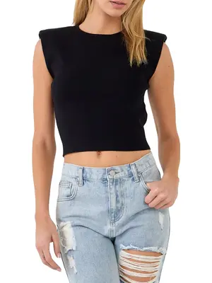 Endless Rose Endless Rose Cutout Padded Shoulder Crop Top Black