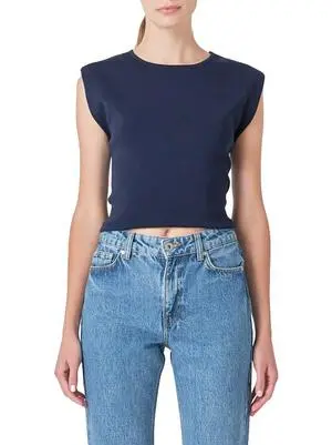 Endless Rose Endless Rose Cutout Padded Shoulder Crop Top Navy