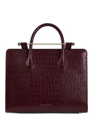 Strathberry Midi Croc Embossed Leather Tote - Burgundy