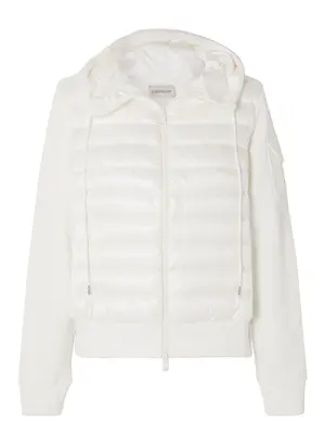 Moncler Paneled Terry And Quilted Shell Down Hoodie - White