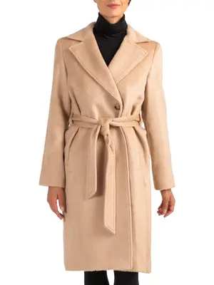 Sofia Cashmere Sofia Cashmere Alpaca And Wool Belted Coat Beige