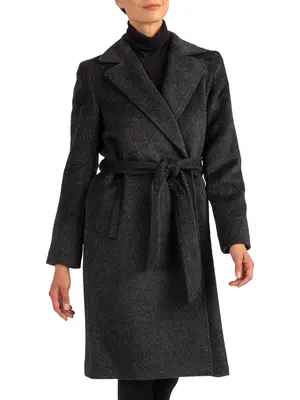 Sofia Cashmere Sofia Cashmere Alpaca And Wool Belted Coat Charcoal